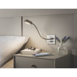 Knightsbridge LED Reading Light Brushed Chrome 2W 55lm + 2.4A 2-Outlet ...