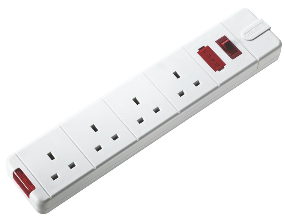 Masterplug 13A 4-Gang Fused 4-Socket Switched with LED White - Screwfix