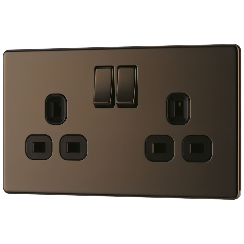LAP 13A 2-Gang DP Switched Power Socket Black Nickel with Black Inserts ...