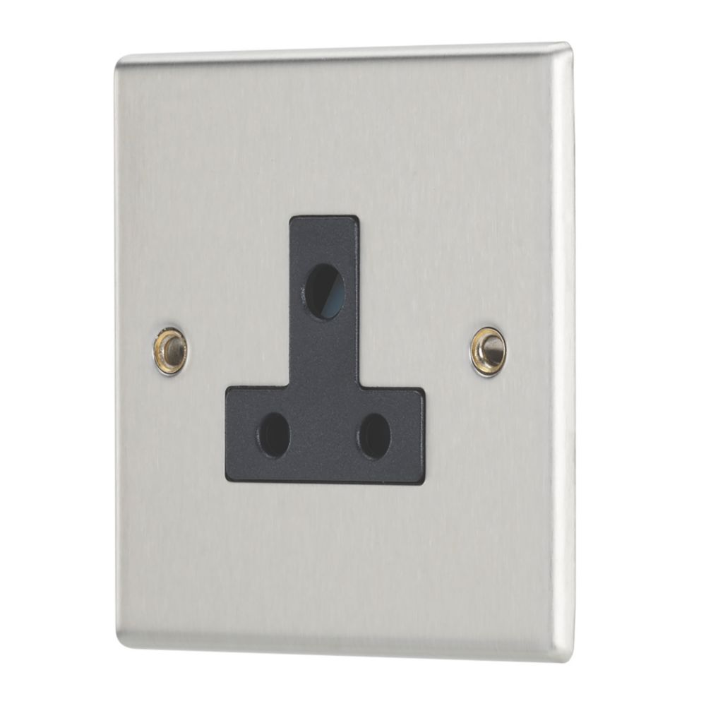 Contactum iConic 5A 1-Gang Unswitched Round Pin Socket Brushed Steel ...