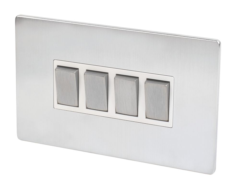 LAP 10AX 4-Gang 2-Way Light Switch Brushed Chrome with White Inserts ...