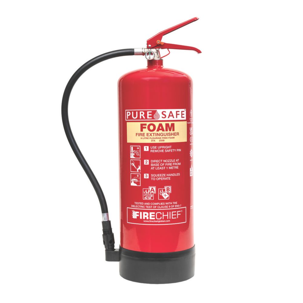 Firechief PureSafe FFF9 Foam Fire Extinguisher 9Ltr - Screwfix