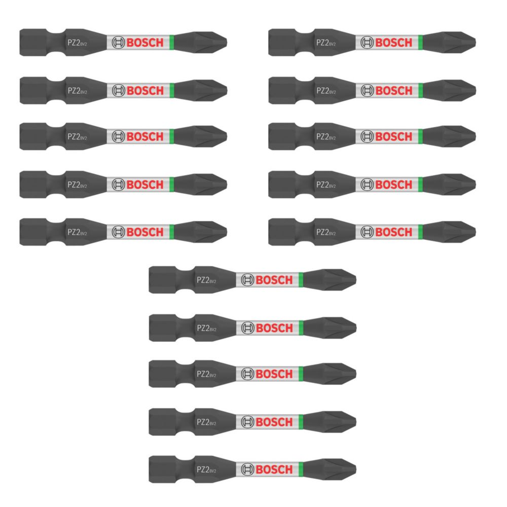 Bosch Pro 1/4" 55mm Hex Shank PZ2 Impact Screwdriver Bits 15 Pieces ...