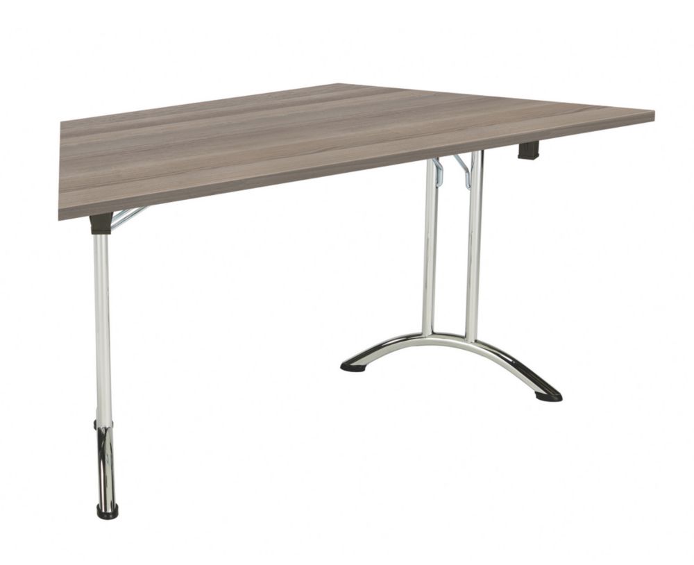 TC Group One Union Trapezoidal Folding Table Grey Oak/Chrome 1600mm x ...