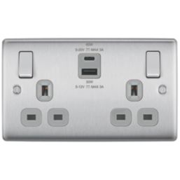 British General Nexus Metal 13A 2-Gang SP Switched Socket + 3A 45W 2 ...