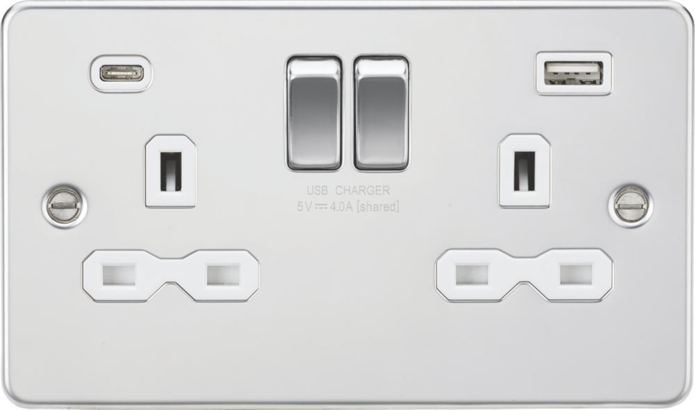 Knightsbridge 13A 2-Gang SP Switched Socket + 4.0A 20W 2-Outlet Type A ...