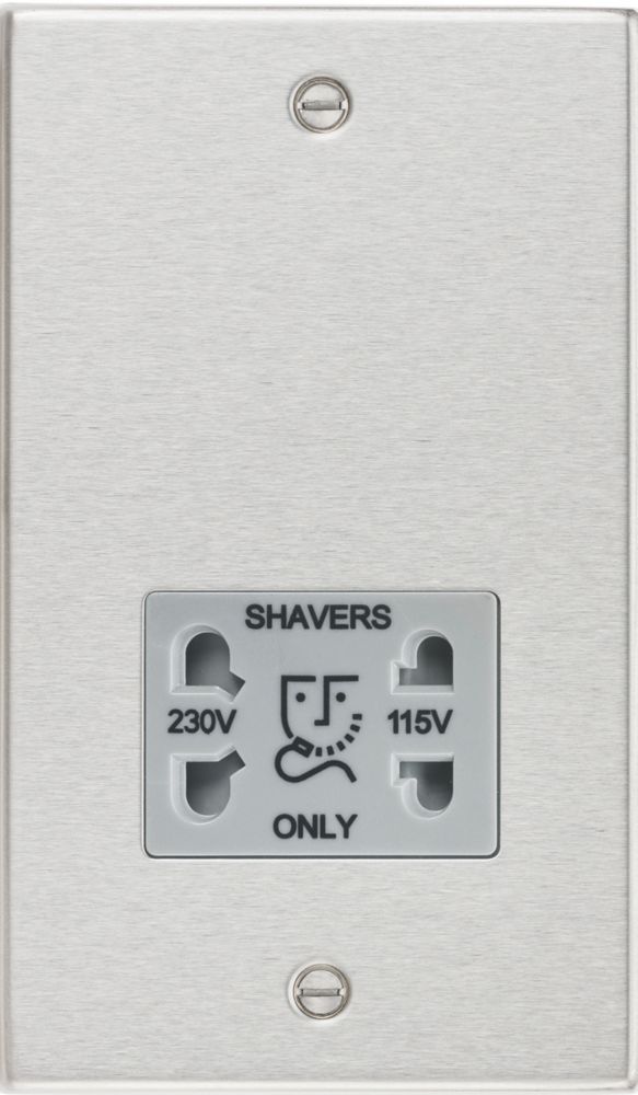 Knightsbridge 2-Gang Dual Voltage Shaver Socket 115 V / 230V Brushed ...