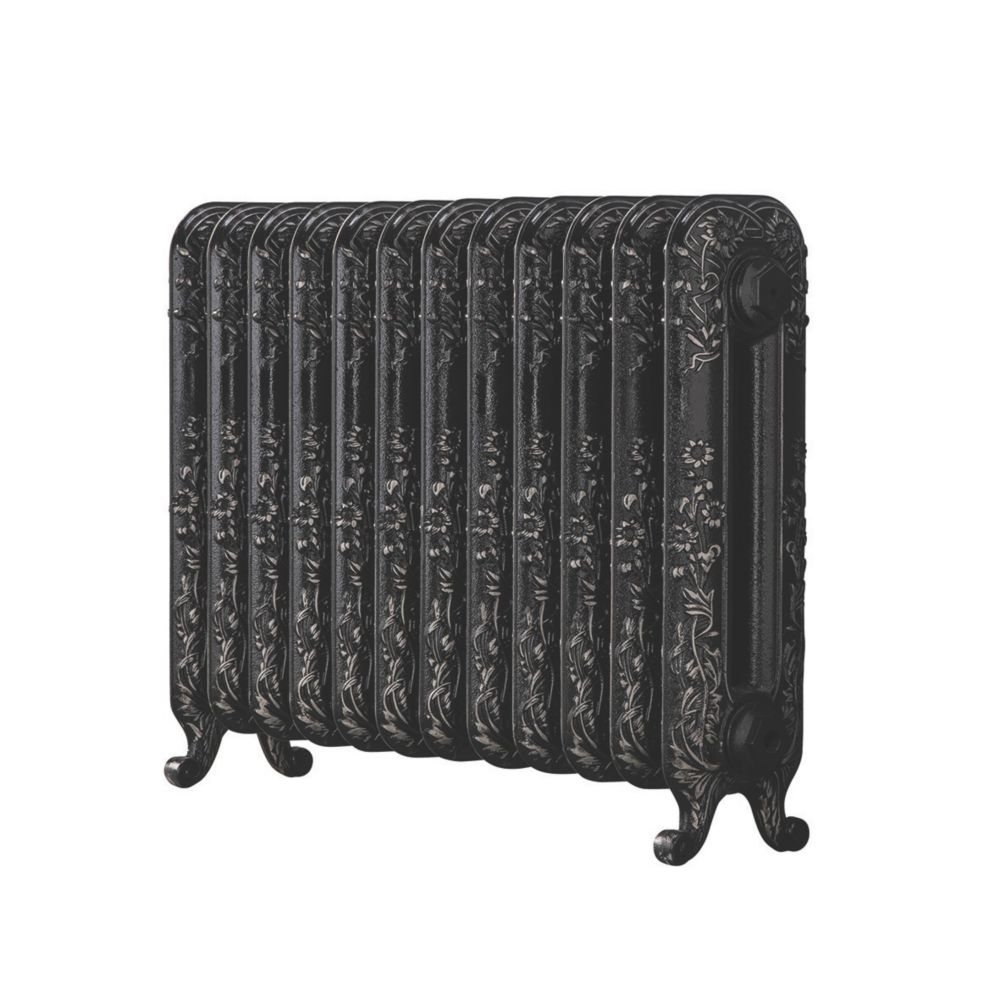 Arroll 597mm x 814mm 3108BTU Black / Silver Cast Iron 2 Column Radiator ...