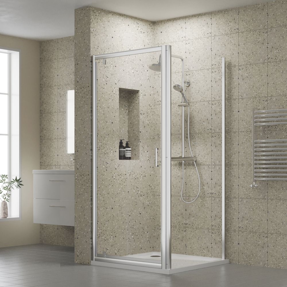 ETAL Framed Square Pivot Door Shower Enclosure & Tray Chrome 895mm x ...