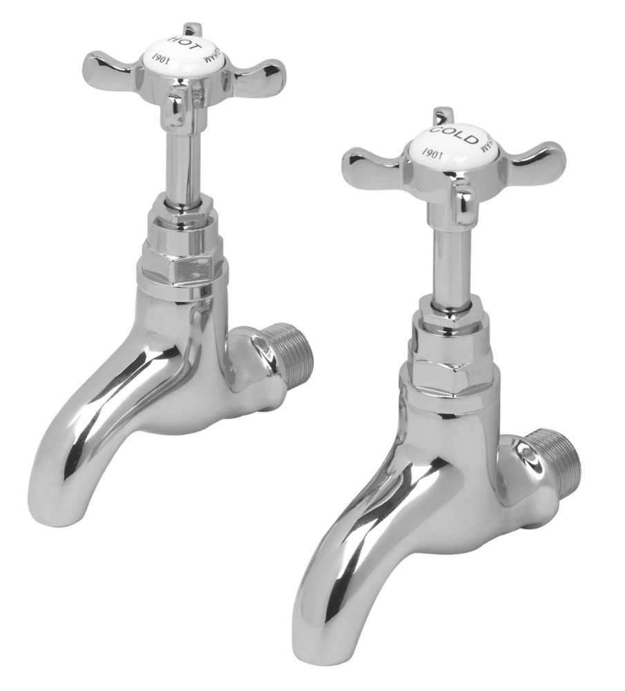 Bristan 1901 Traditional Cross Head Bib Taps Chrome 1 Pair - Screwfix