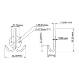 Essentials Double Hook Satin Stainless Steel 96mm - Screwfix