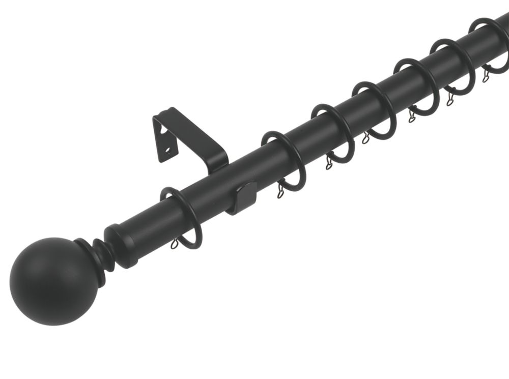 Cooke & Lewis Matt Black Curtain Pole Set 28mm x 1.8 - 3.2m - Screwfix