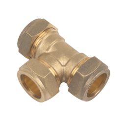 Flomasta Brass Compression Equal Tees 22mm 2 Pack - Screwfix