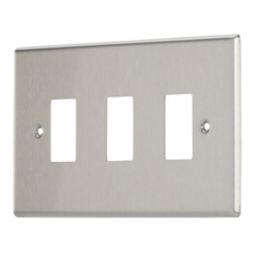 Contactum iConic 3-Module Grid Faceplate Brushed Steel - Screwfix