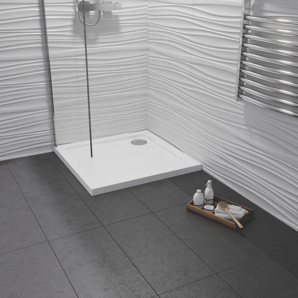 ETAL Pearlstone Matrix Square Shower Tray White 700mm x 700mm x 40mm ...