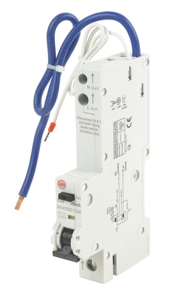 Wylex 40A 30mA Type A SP C Curve RCBO - Screwfix