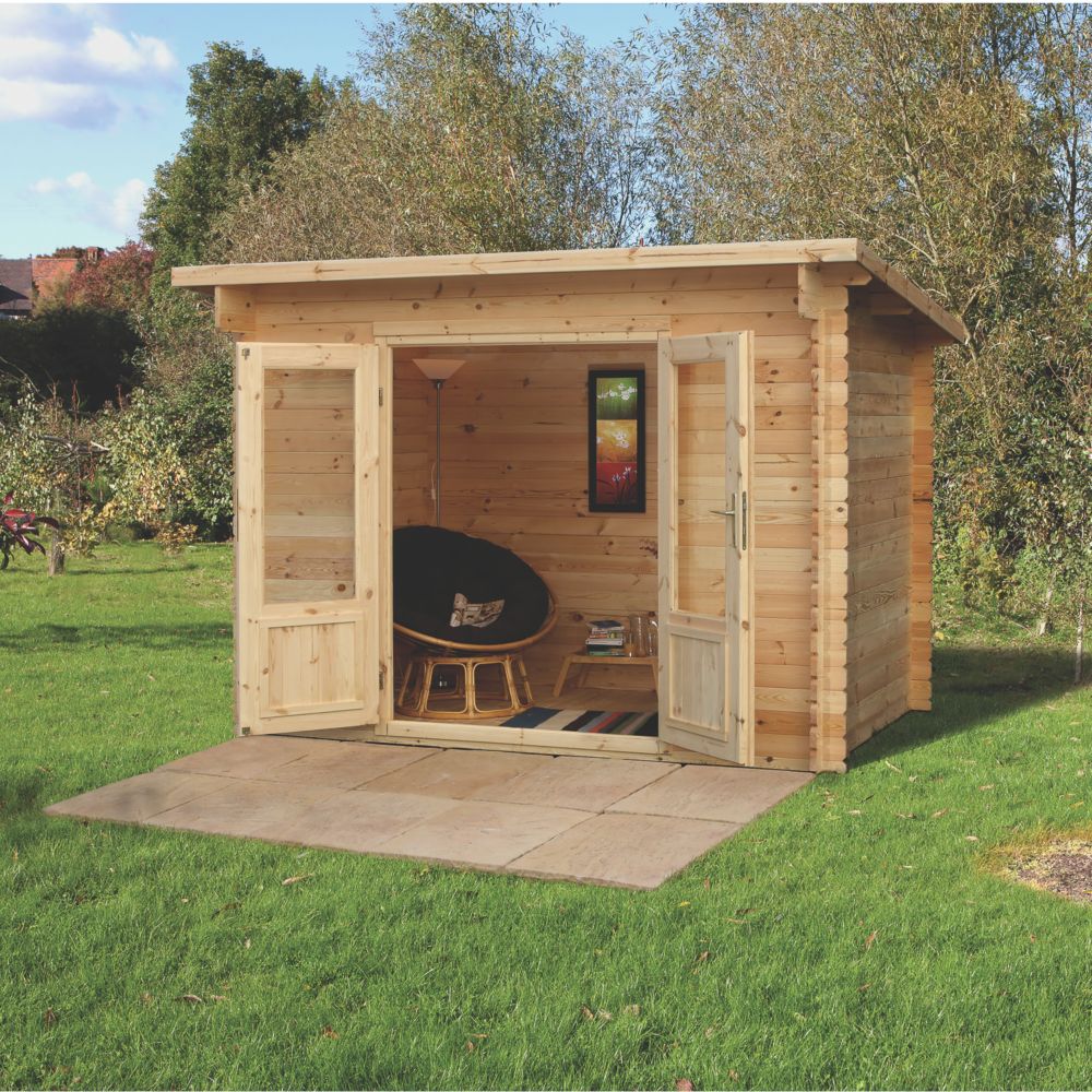 Forest Harwood 10' x 6' 6" (Nominal) Pent Timber Log Cabin - Screwfix