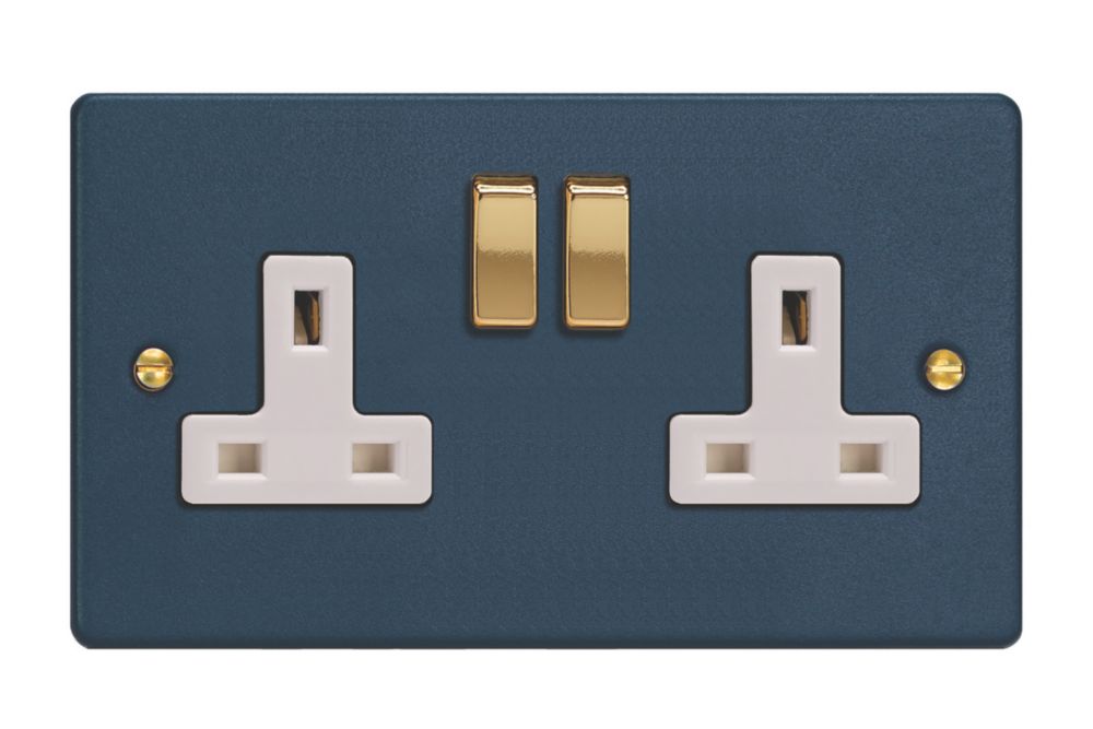 Varilight 13A 2-Gang 2-Pole Switched Socket Midnight Blue with White ...
