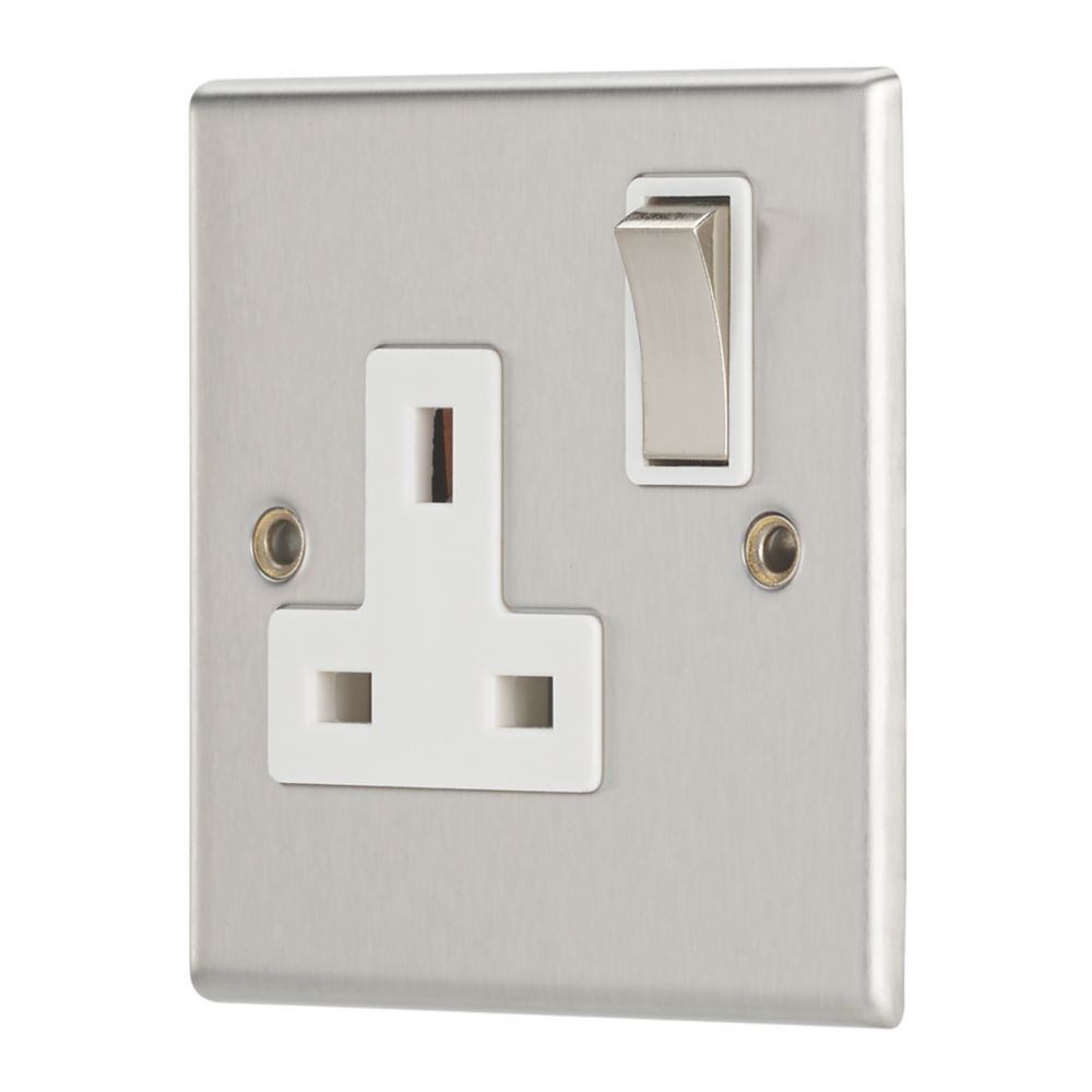 Contactum Iconic 13A 1-Gang DP Switched Socket Outlet Brushed Steel ...