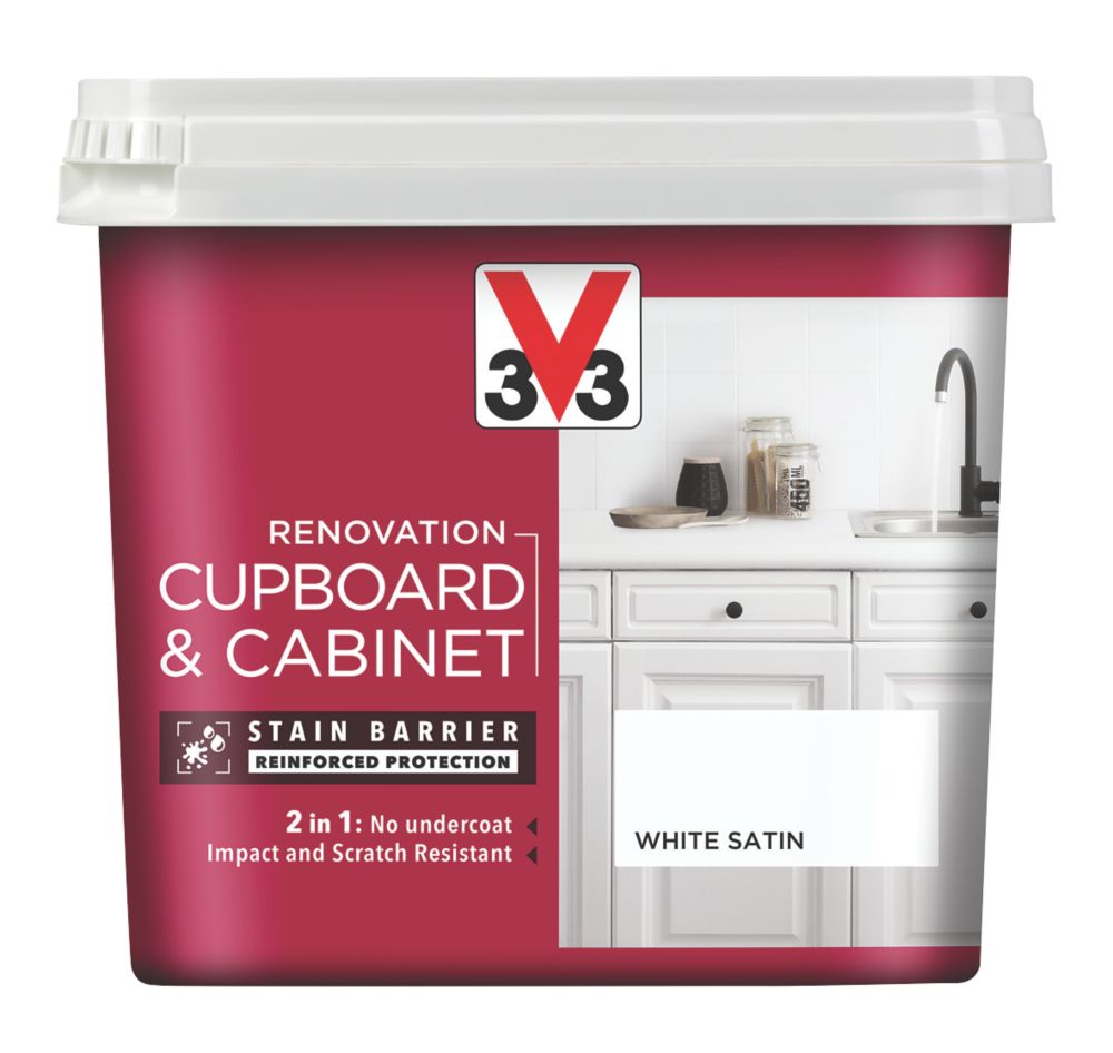 V33 Cabinet Paint Satin White 750ml | Furniture Paints | Screwfix.com