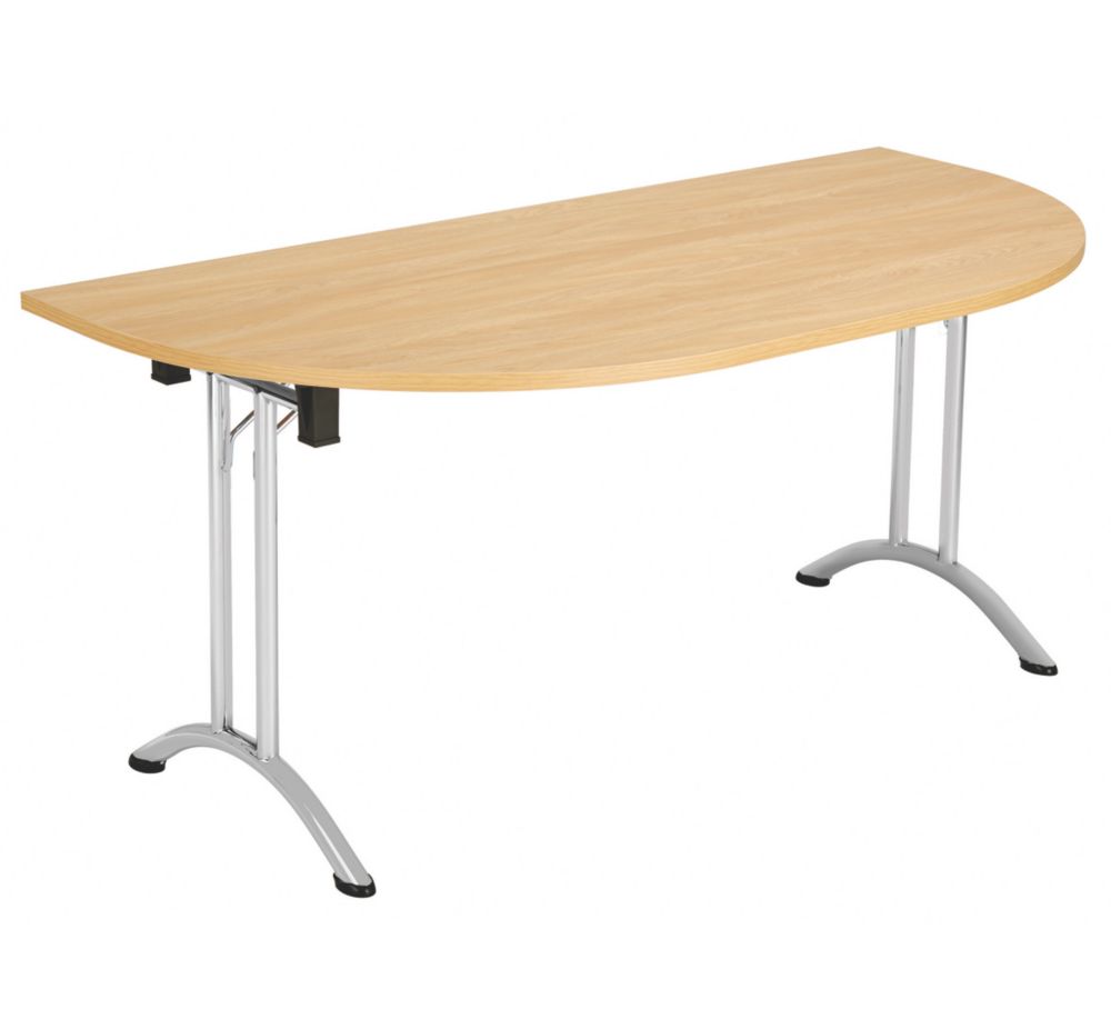 TC Group One Union Semi-Circular Folding Table Nova Oak/Silver 1600mm x ...