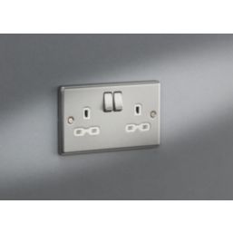 Knightsbridge 13A 2-Gang DP Switched Double Socket Brushed Chrome with ...