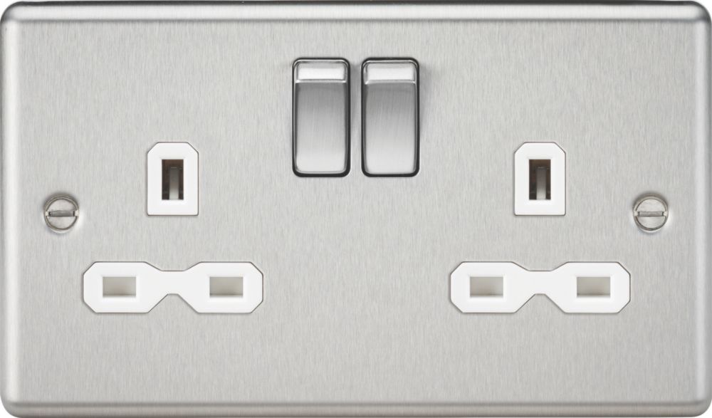 Knightsbridge 13A 2-Gang DP Switched Double Socket Brushed Chrome with ...