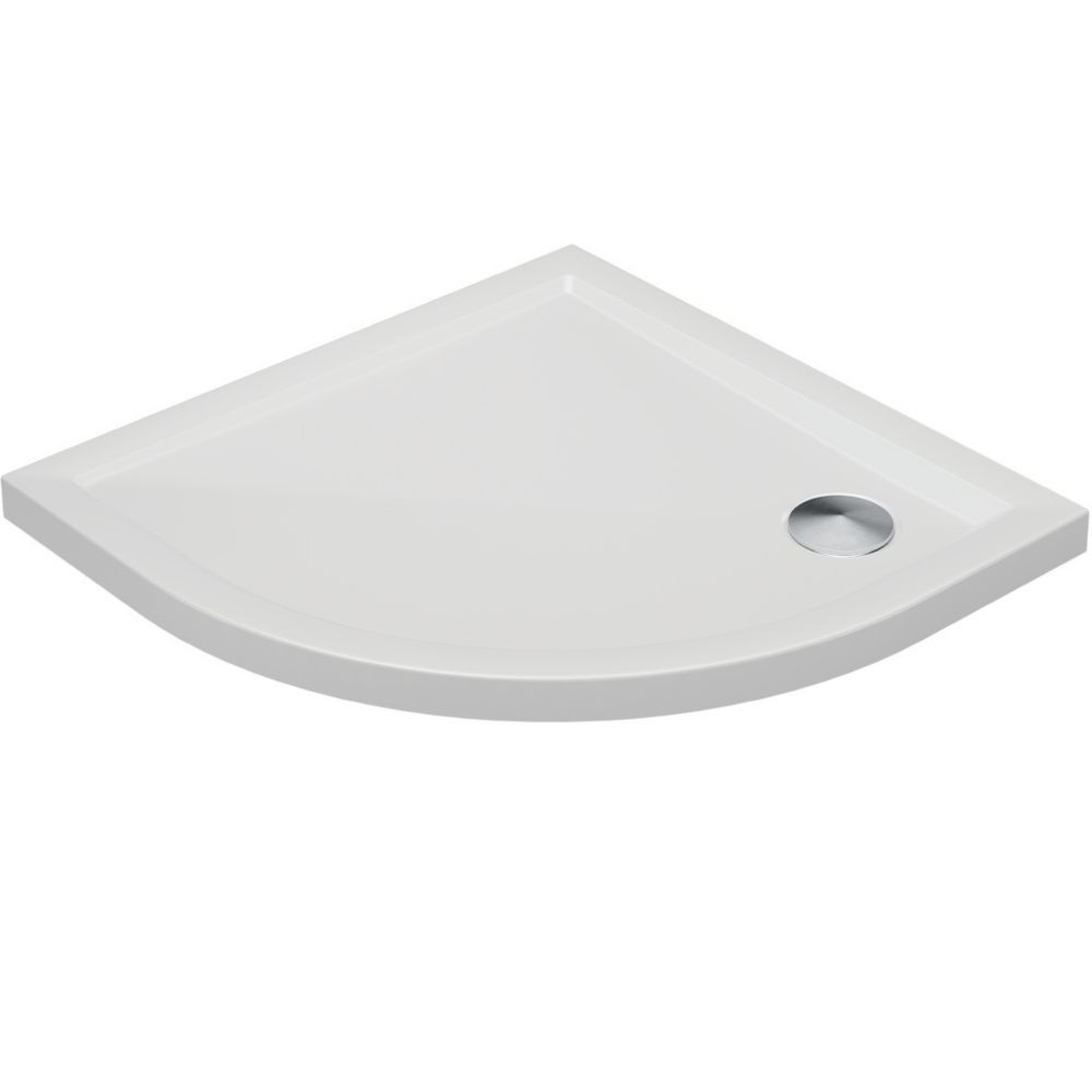 Milan Quadrant Bathroom Shower Tray & Waste White Gloss 800mm x 800mm x ...