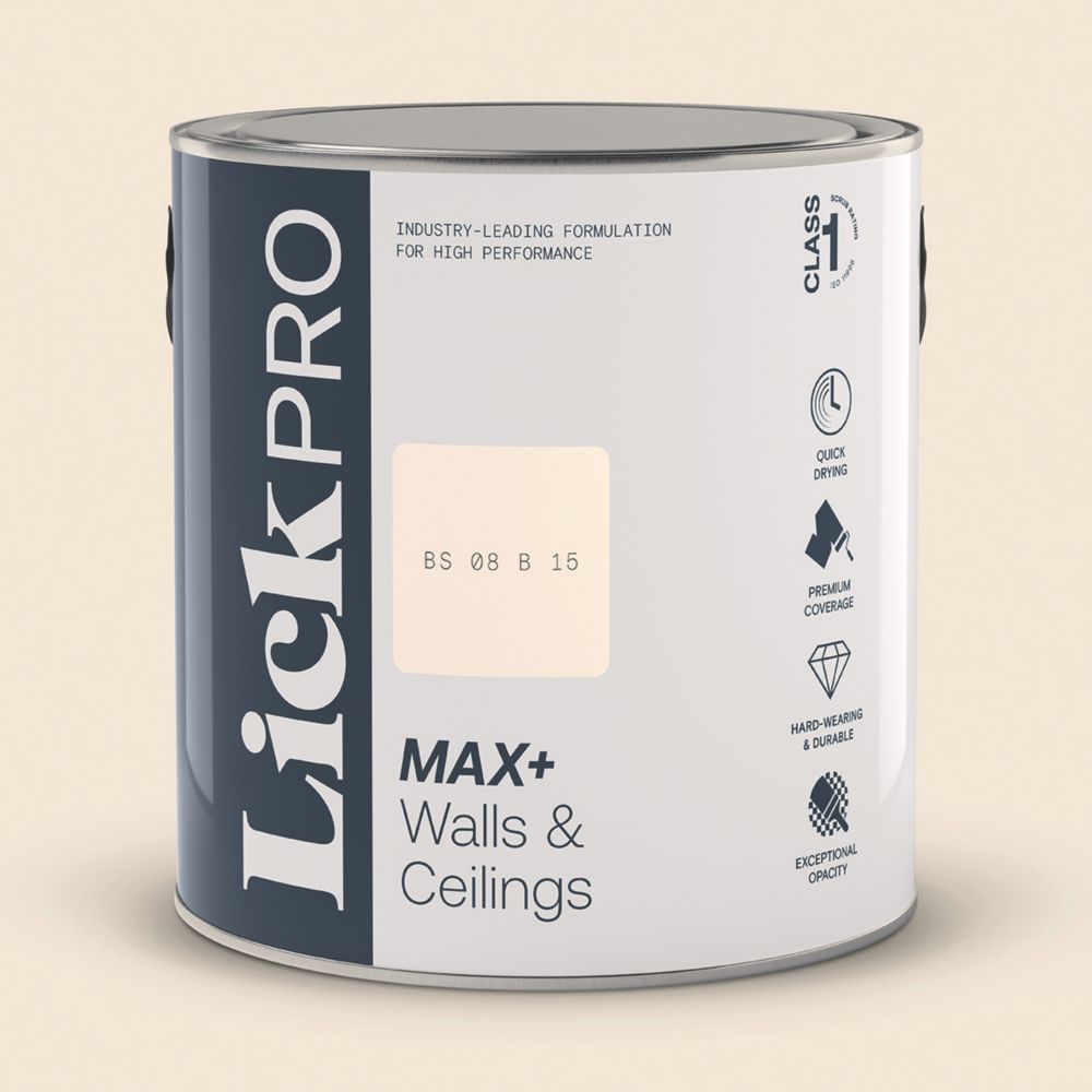 LickPro Max+ 2.5Ltr White BS 08 B 15 Matt Emulsion Paint - Screwfix