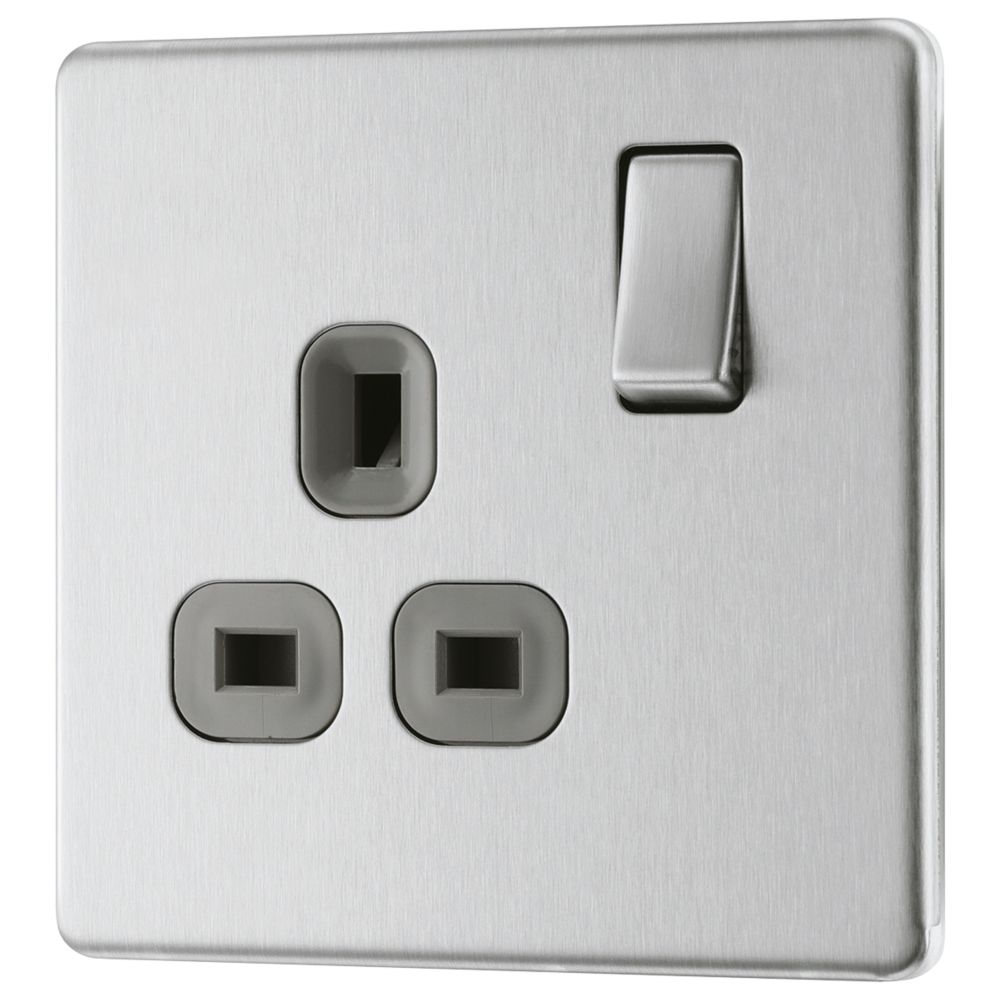 LAP 13A 1-Gang DP Switched Power Socket Brushed Stainless Steel with ...
