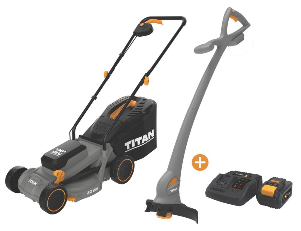 Titan 18V 1 x 5Ah Li-Ion EXT Brushless Cordless Lawnmower & Grass ...