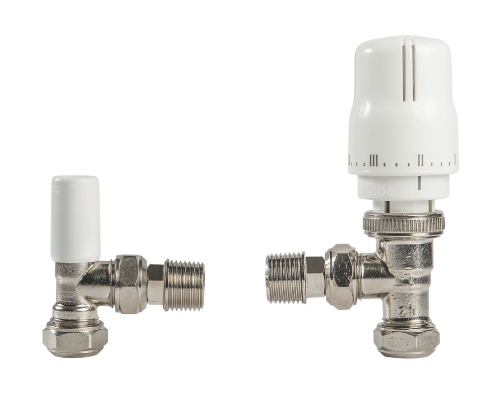Myson Plus White Angled Thermostatic TRV & Lockshield 10mm x ½ ...