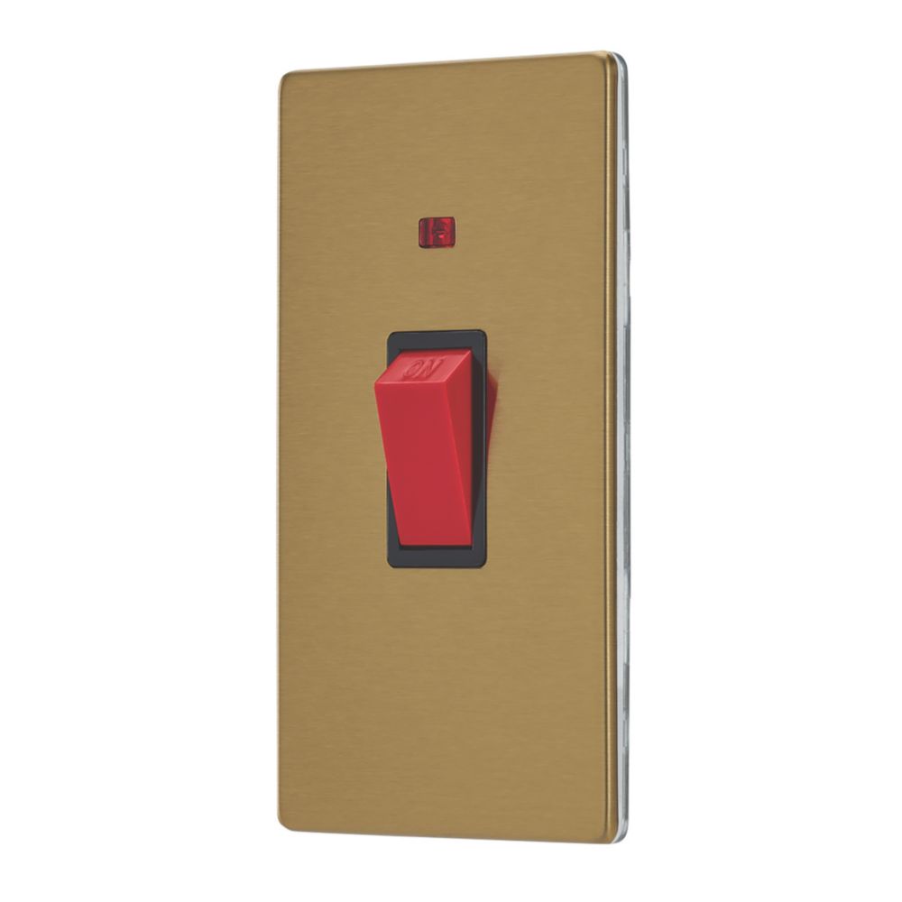 Contactum Lyric 45A 1-Gang DP Control Switch Brushed Brass with Neon ...