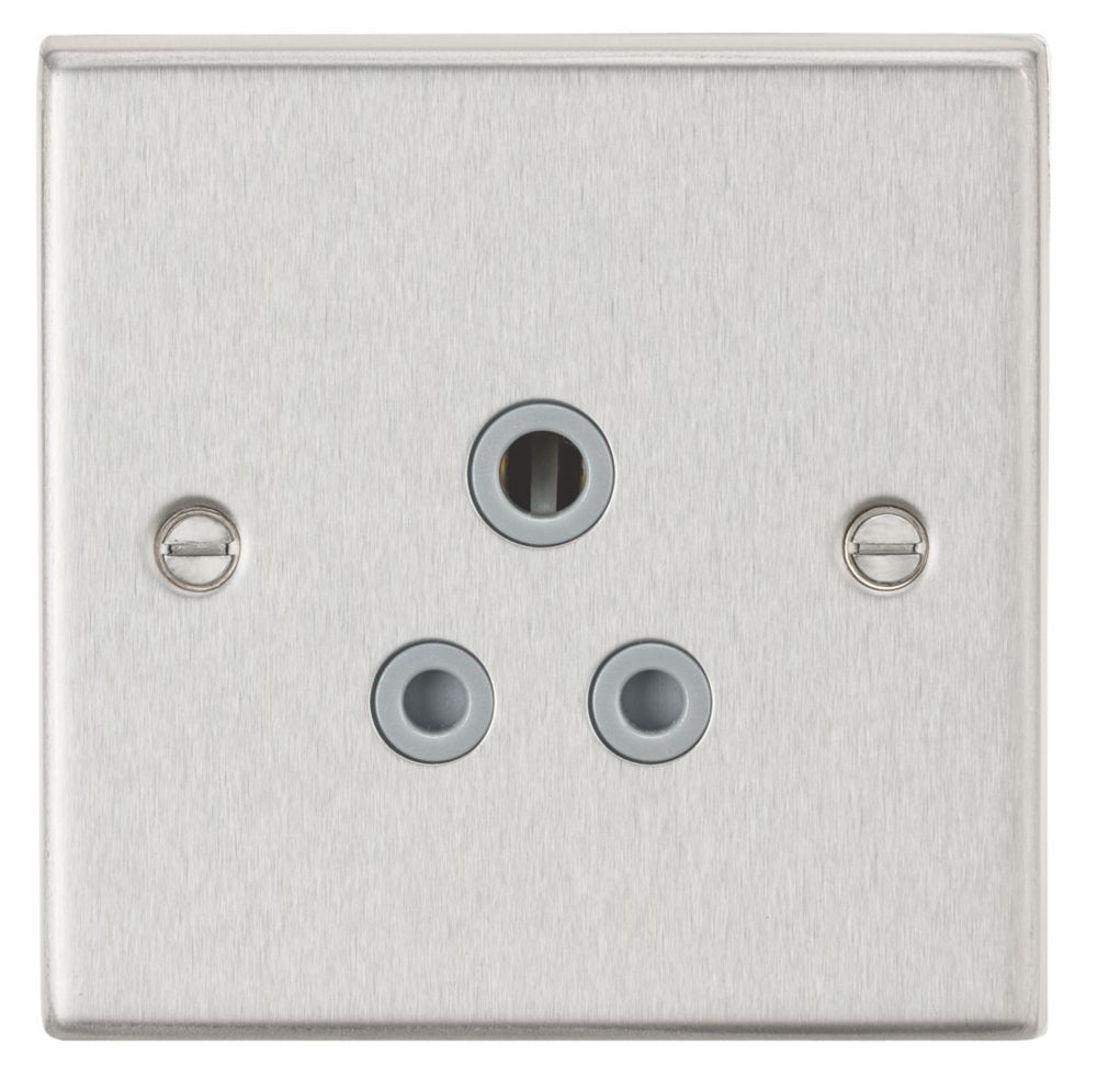 Knightsbridge 5A 1-Gang Unswitched Socket Brushed Chrome with Colour ...