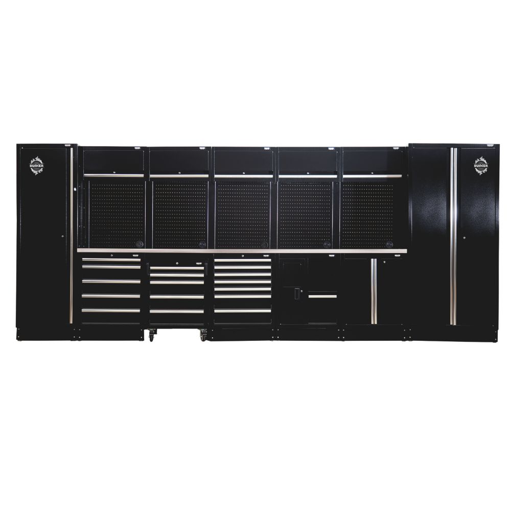 Bunker Black 25 Piece Modular Storage Set with Steel Worktop - Screwfix