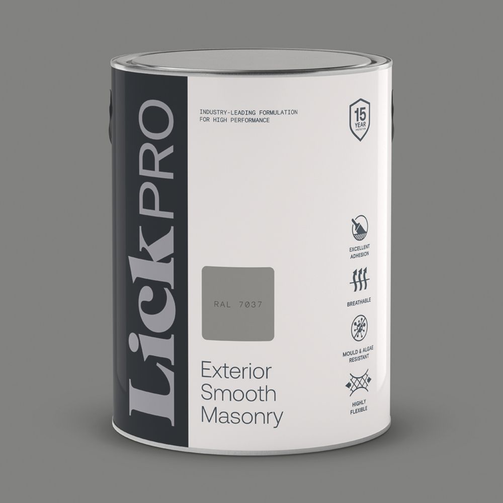 LickPro 5Ltr Smooth Grey RAL 7037 Masonry Paint - Screwfix