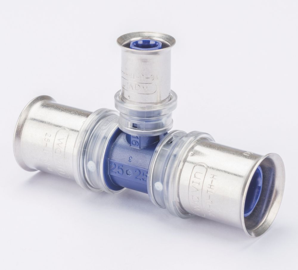 Wavin Tigris K5 Multi-Layer Composite Press-Fit Reducing Tees 25mm x 16mm x 25mm 5 Pack - Screwfix