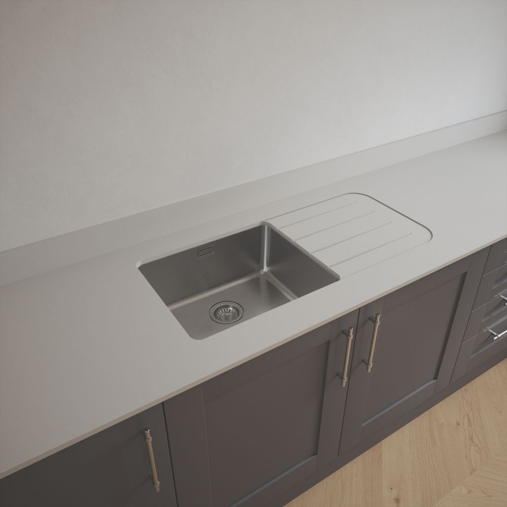 Metis White Fleck Kitchen Worktop with 1 Bowl Stainless Steel Sink ...