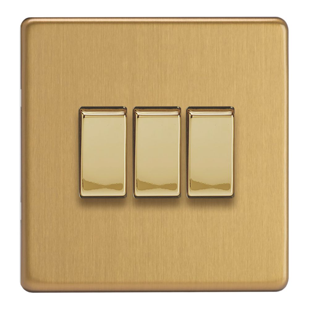 Varilight 10A 3-Gang 2-Way Light Switch Brushed Brass with Colour ...