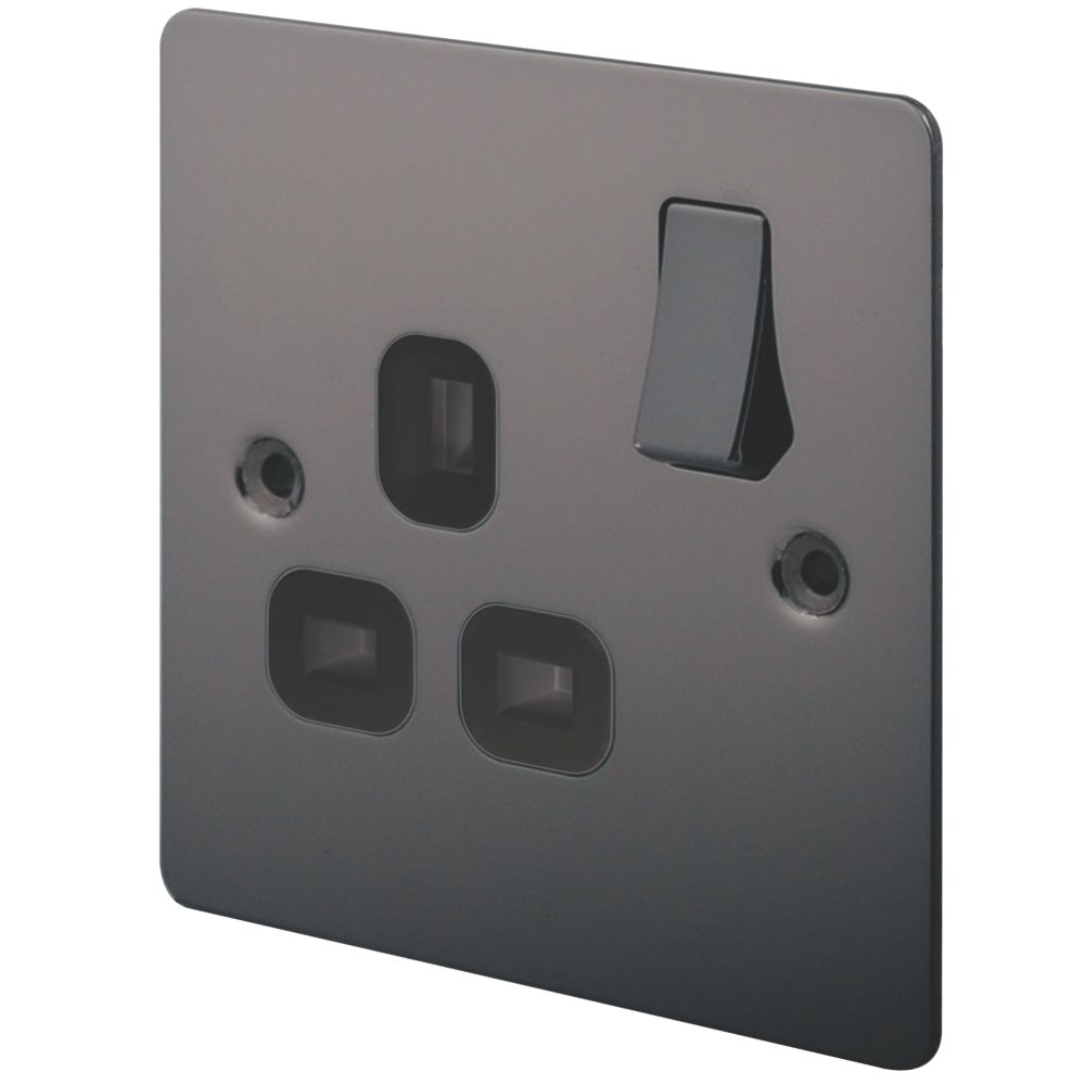 LAP 13A 1-Gang DP Switched Plug Socket Black Nickel with Black Inserts ...