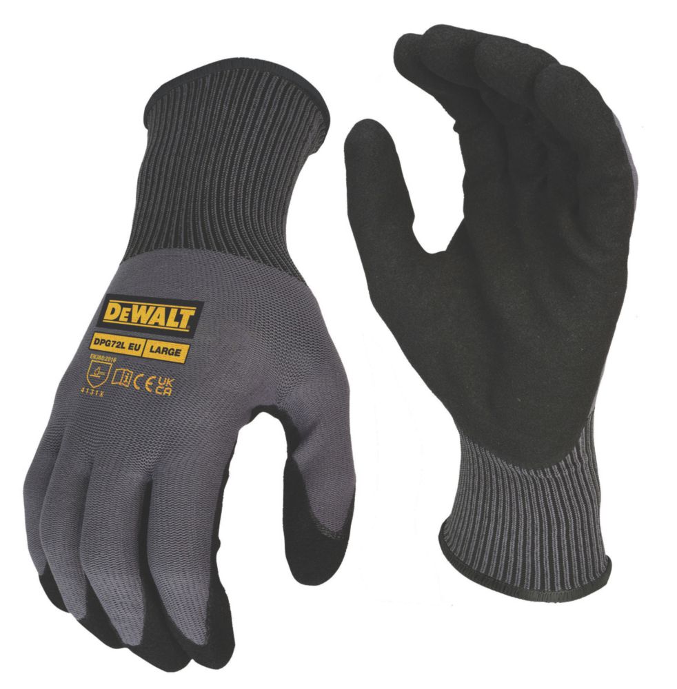 DEWALT Coated Grip Gloves Grey Large - Screwfix
