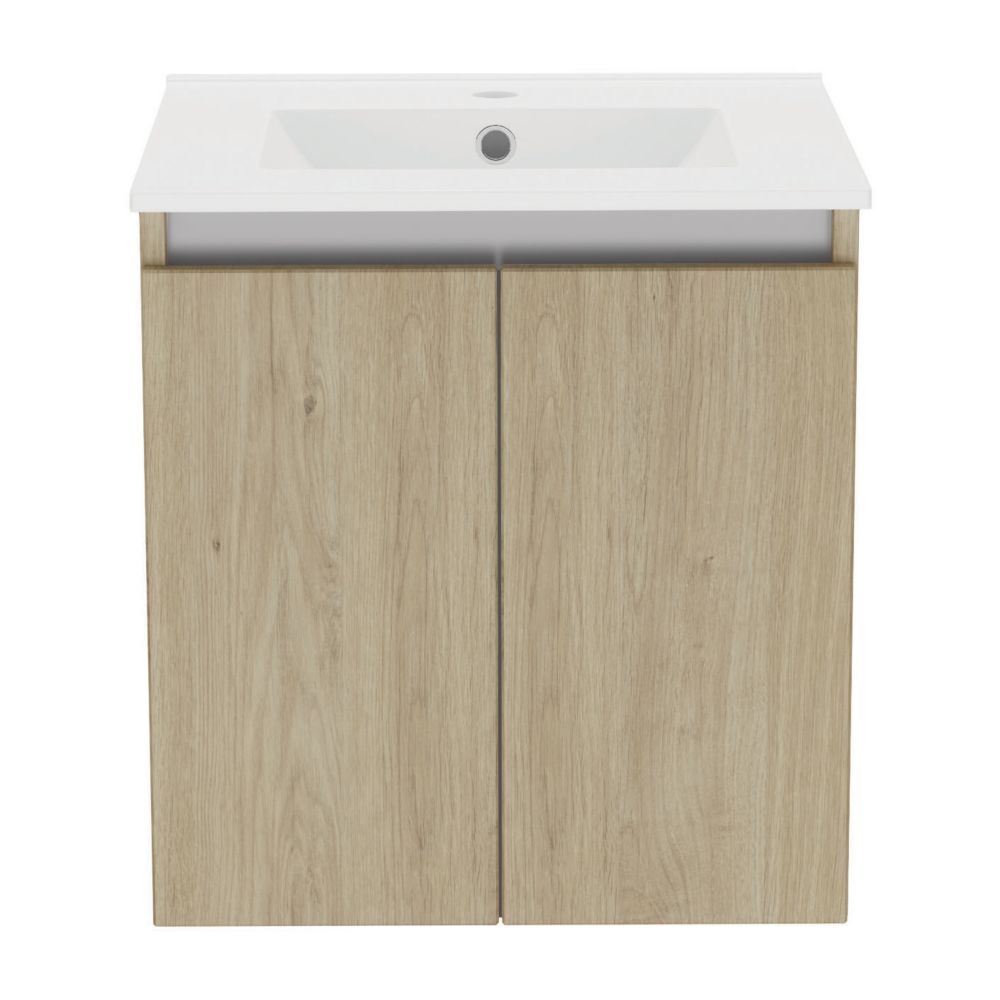 Newland Double Door Wall-Mounted Vanity Unit with Basin Effect Natural ...