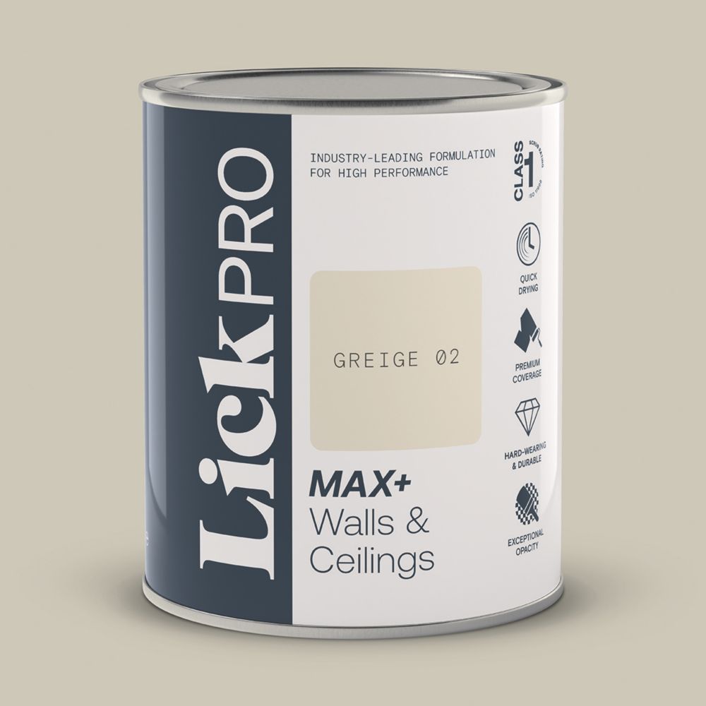 LickPro Max+ 1Ltr Greige 02 Matt Emulsion Paint - Screwfix