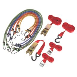 Ratchet Cambuckle Tie-Down & Bungee Set x 12 Piece Set - Screwfix