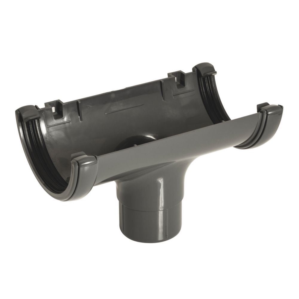 FloPlast uPVC Round Gutter Running Outlet Anthracite Grey 112mm x 68mm ...