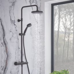 Meda Rear-Fed Exposed Black Thermostatic Bar Mixer Shower - Screwfix