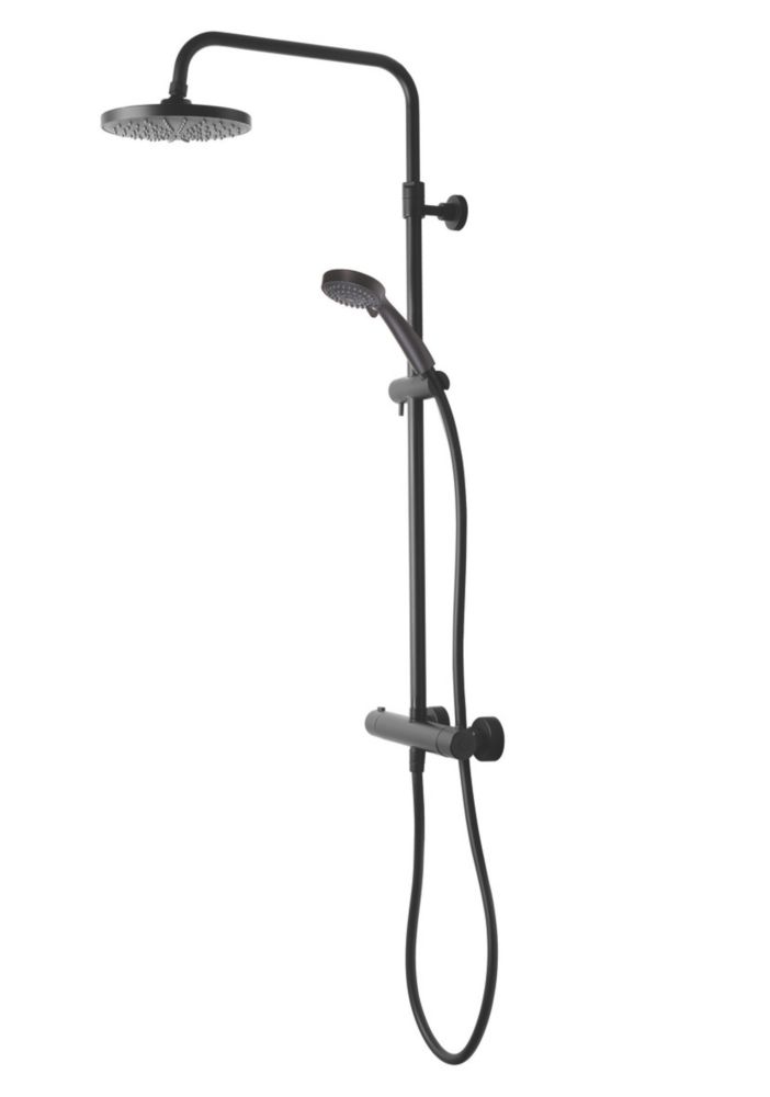 Meda Rear-Fed Exposed Black Thermostatic Bar Mixer Shower - Screwfix