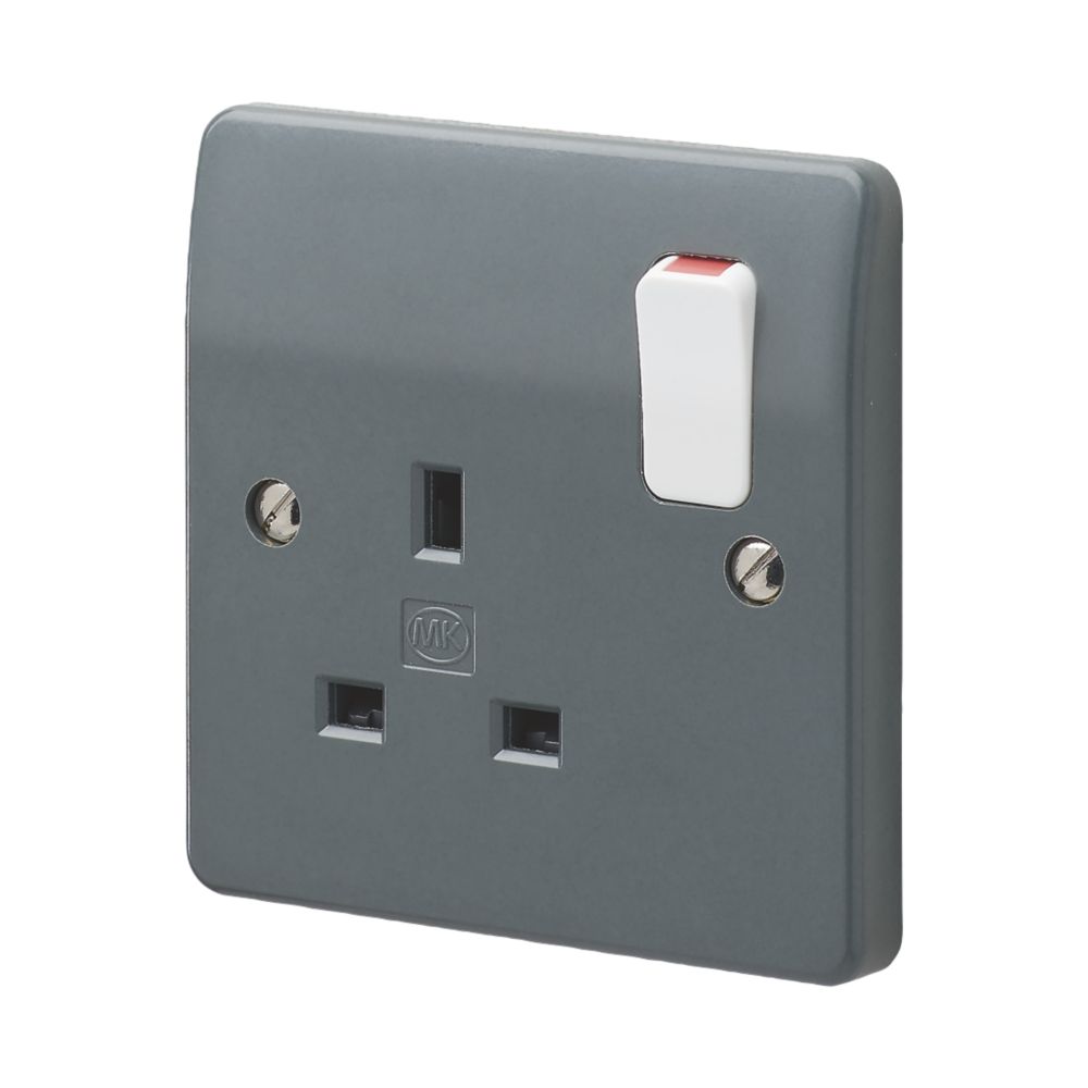 MK Logic Plus 13A 1-Gang DP Switched Plug Socket Grey with White ...