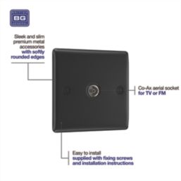 British General Nexus Metal 1-Gang Coaxial TV / FM Socket Matt Black ...
