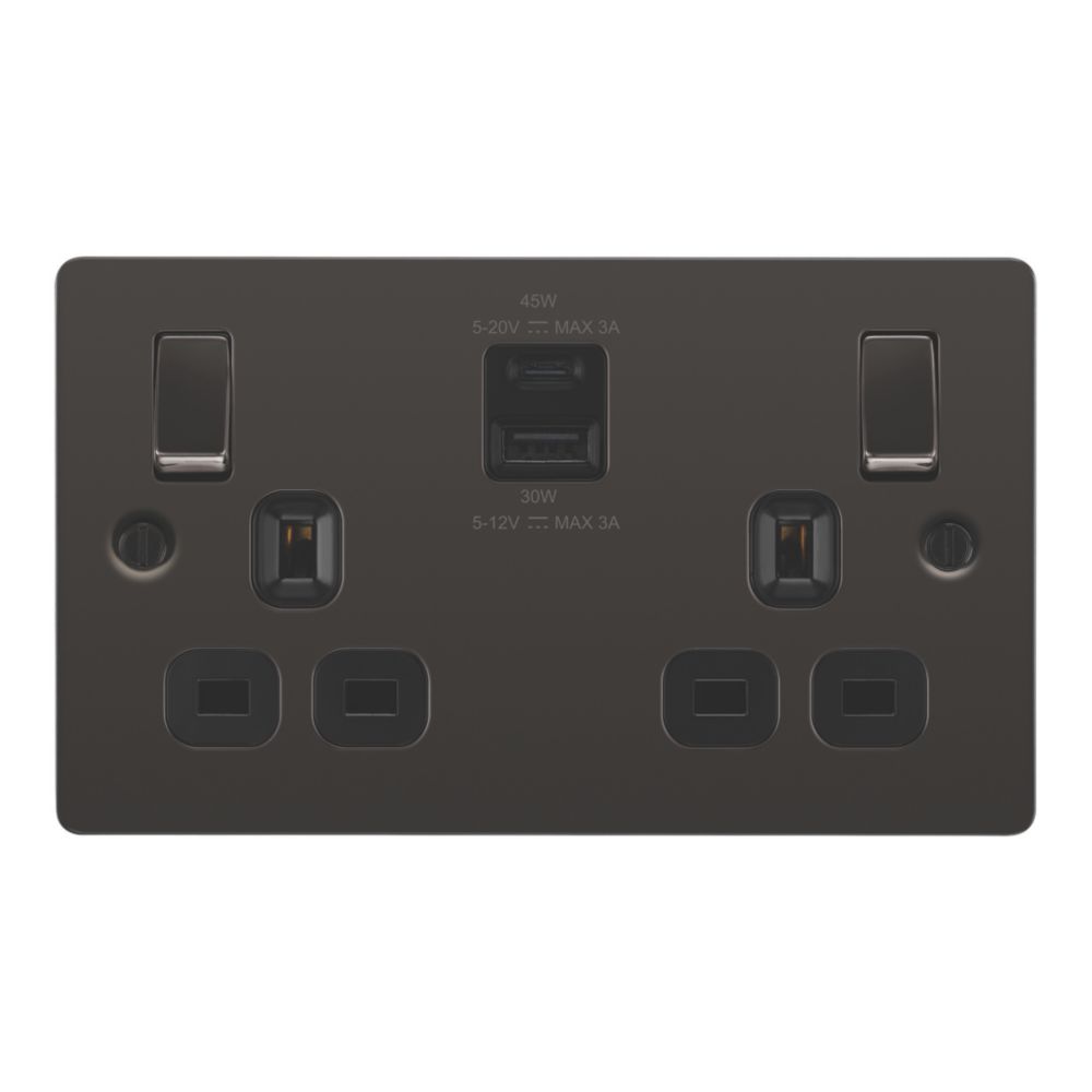 LAP 13A 2-Gang SP Switched Socket + 3A 45W 2-Outlet Type A & C USB ...